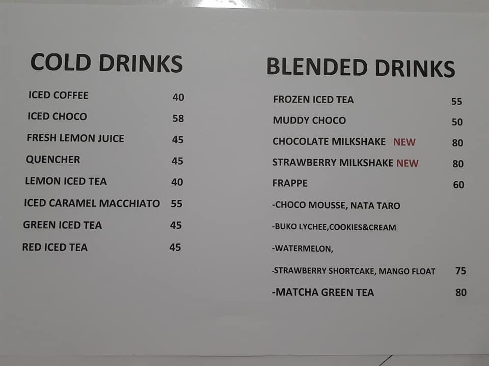 Menu at Rac's Cafe, Victorias City