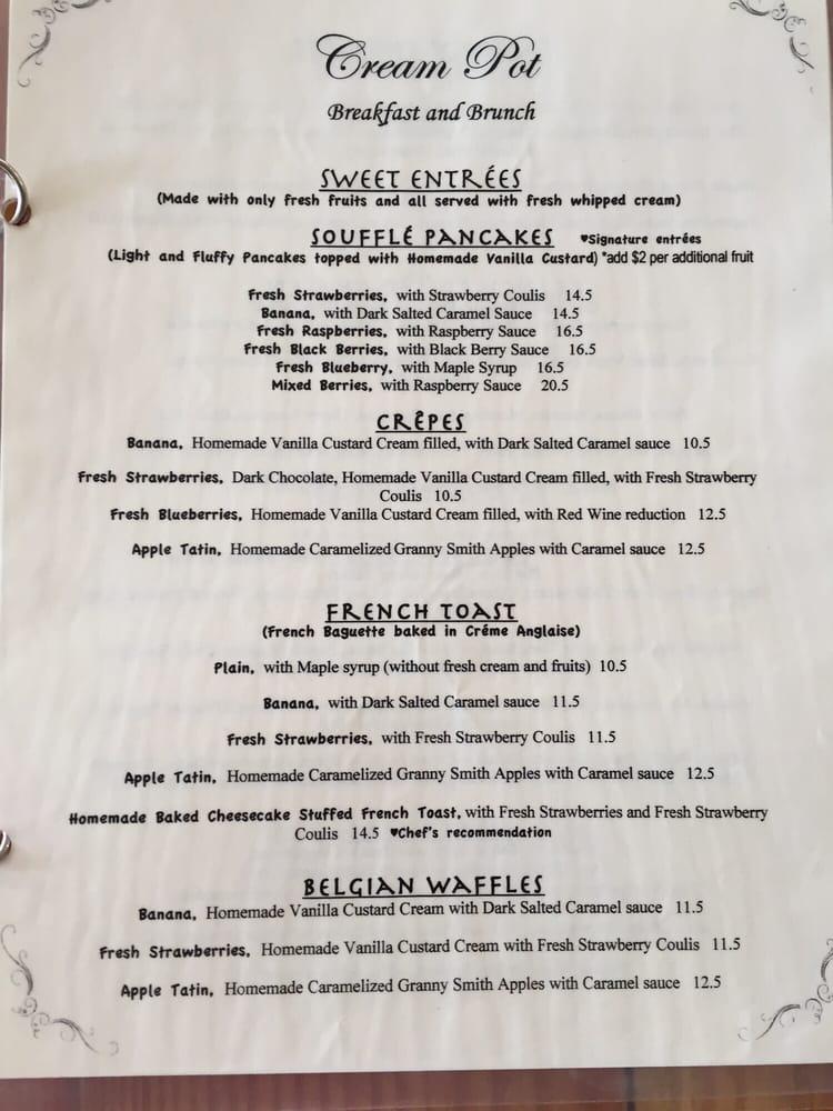 Menu at Cream Pot restaurant, Honolulu