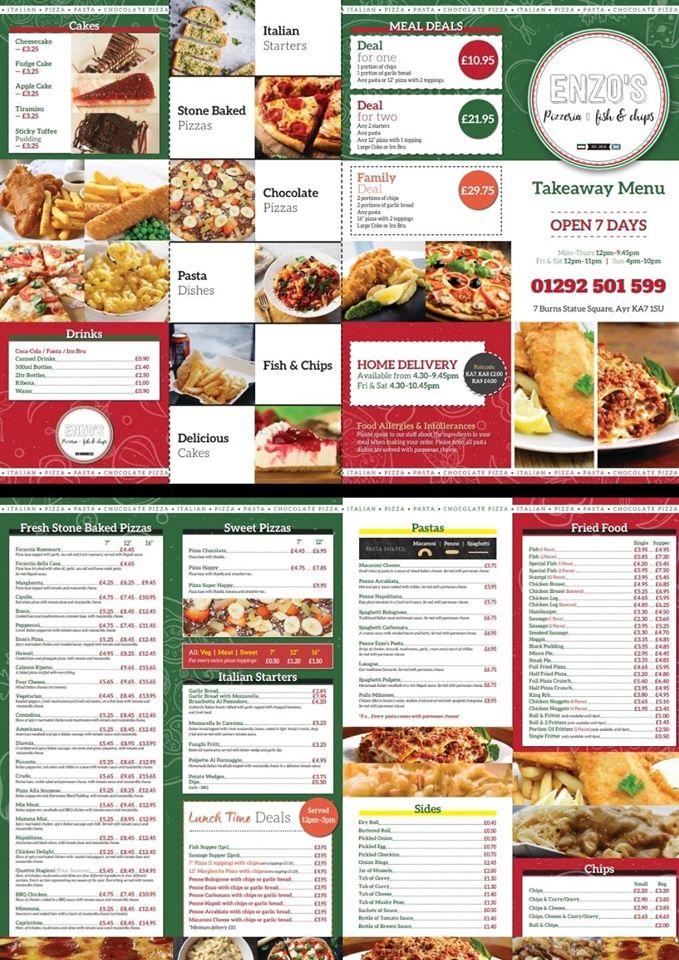 Menu at Enzo's Pizzeria & Fish and Chips, Ayr