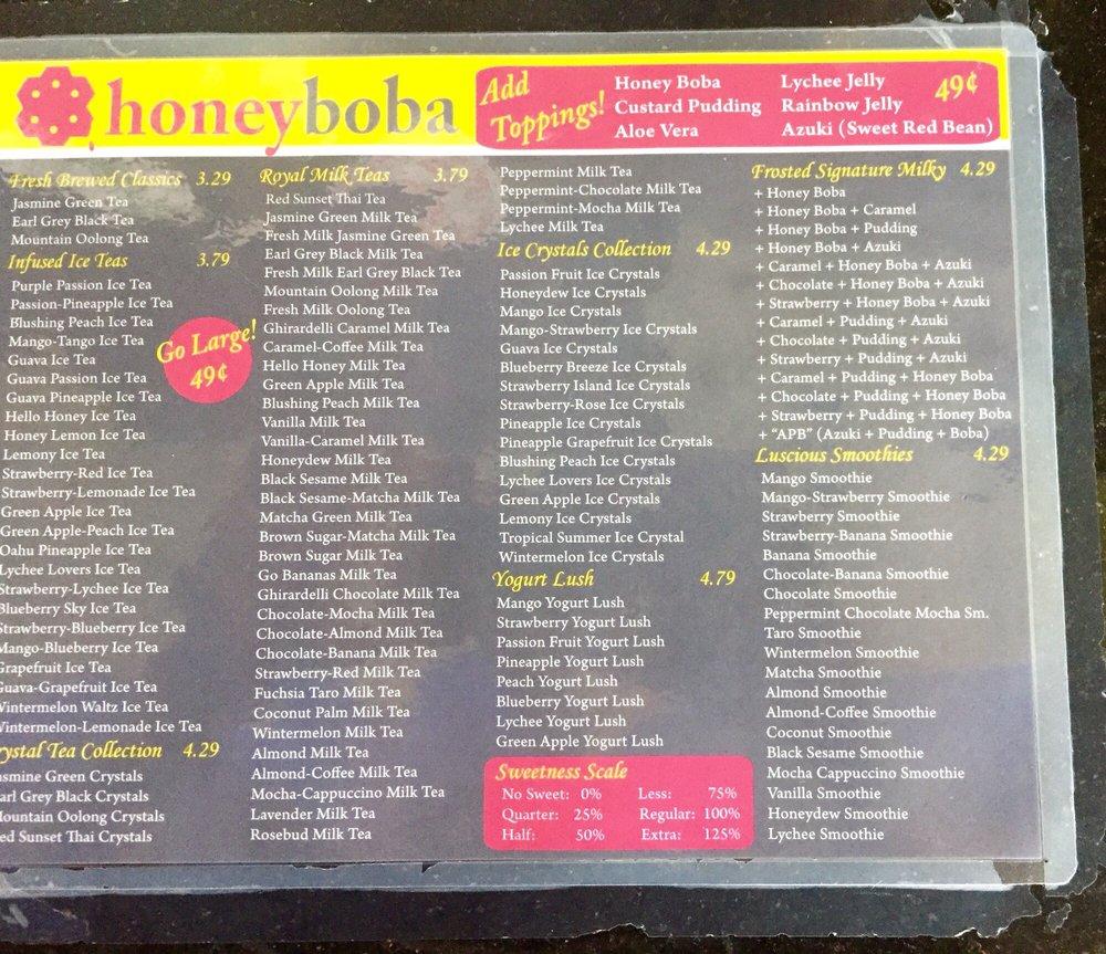 Menu at Honey Boba pub & bar, Rosemead, Walnut Grove Ave Ste 500