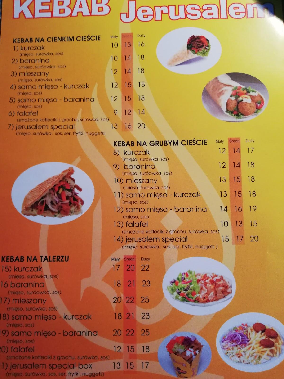 Menu at Kebab Jerusalem, Kwidzyn