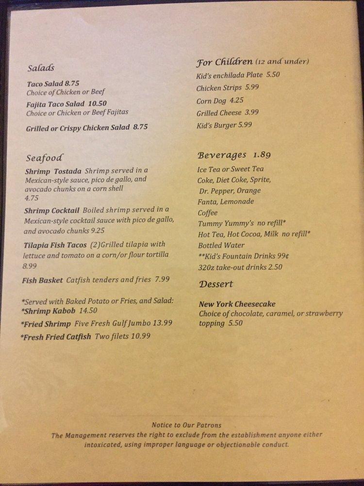 Menu at La Bahia Restaurant, Goliad