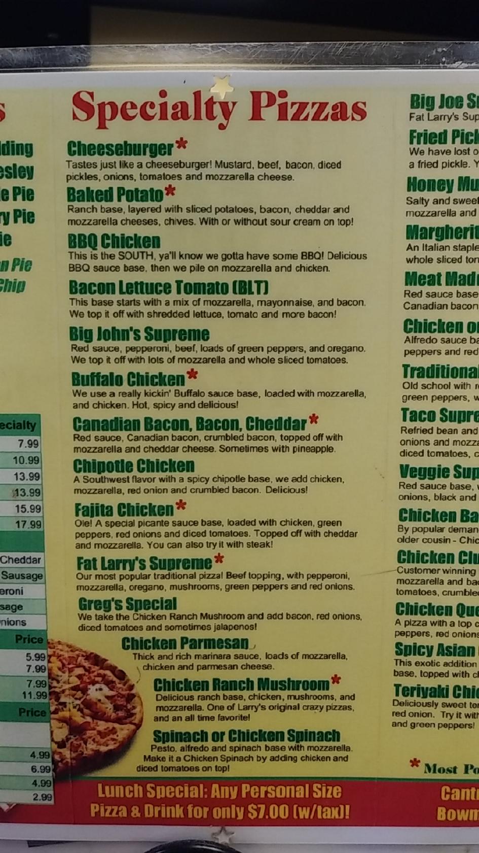 Menu at Larry's Pizza of LR pizzeria, Little Rock, 801 S Bowman Rd
