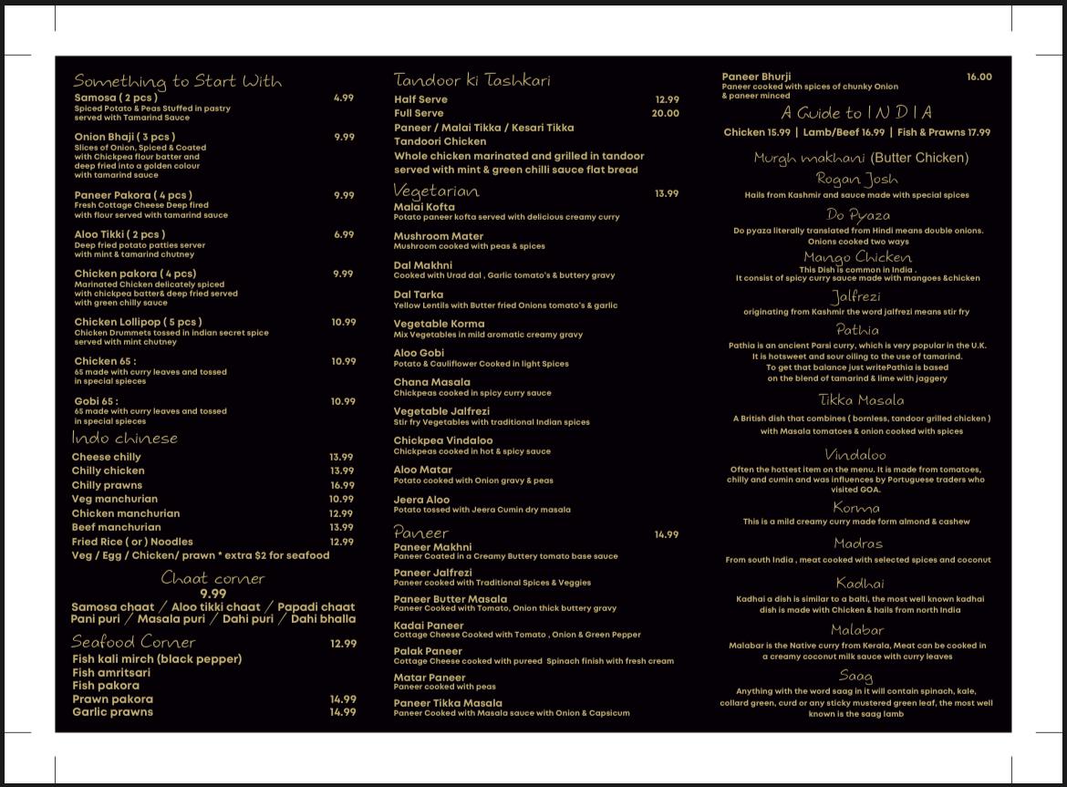 Menu at NGS restaurant, Maddingley