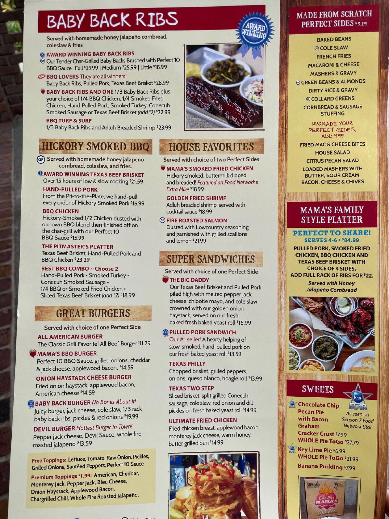 Menu at One Hot Mama's American Grill BBQ, Hilton Head Island