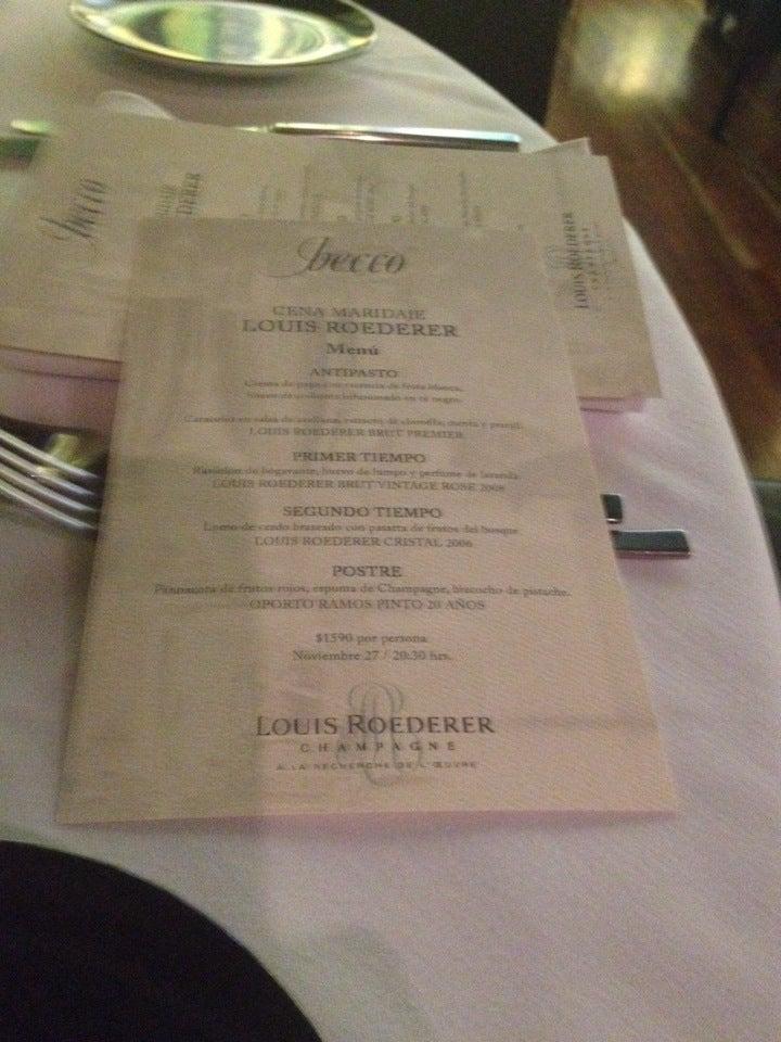 Menu at Ostería del Becco restaurant, Mexico City