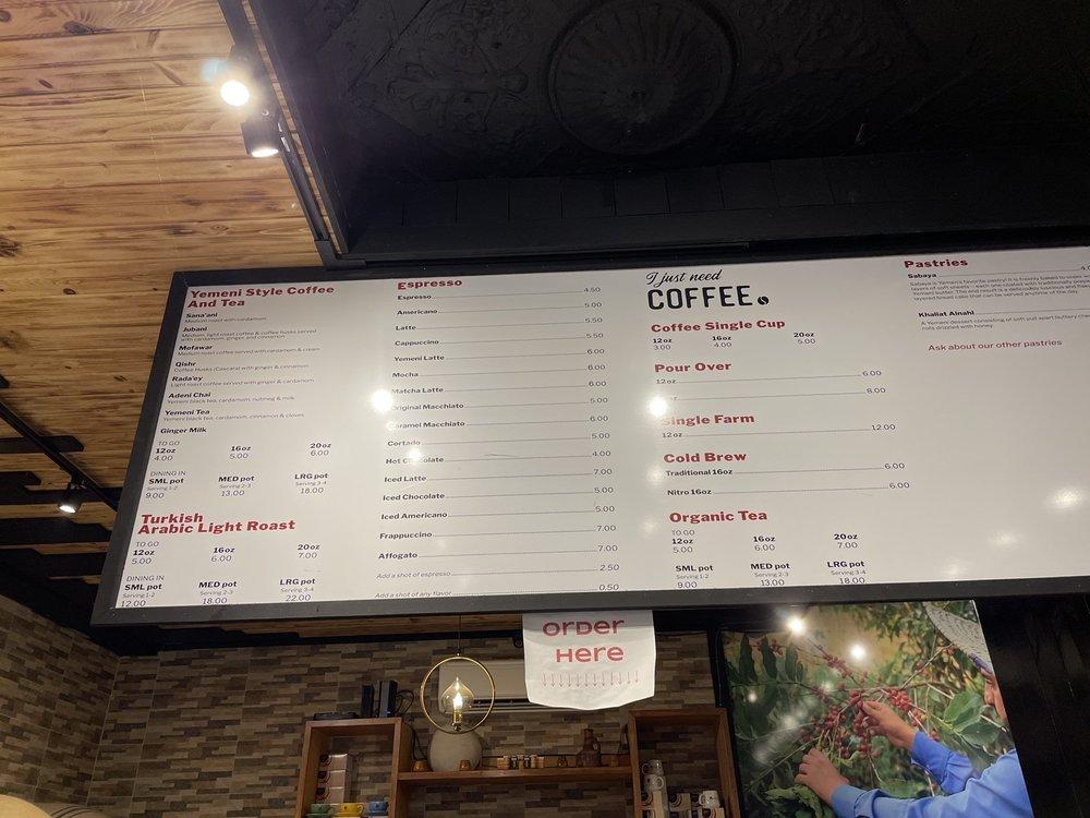 Menu at Qahwah House cafe, New York City