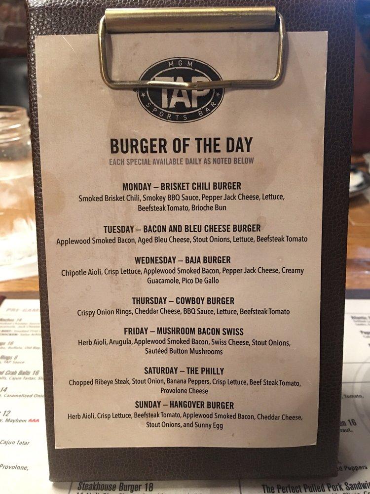 Menu at TAP Sports Bar, Oxon Hill, MGM National Harbor Resort & Casino