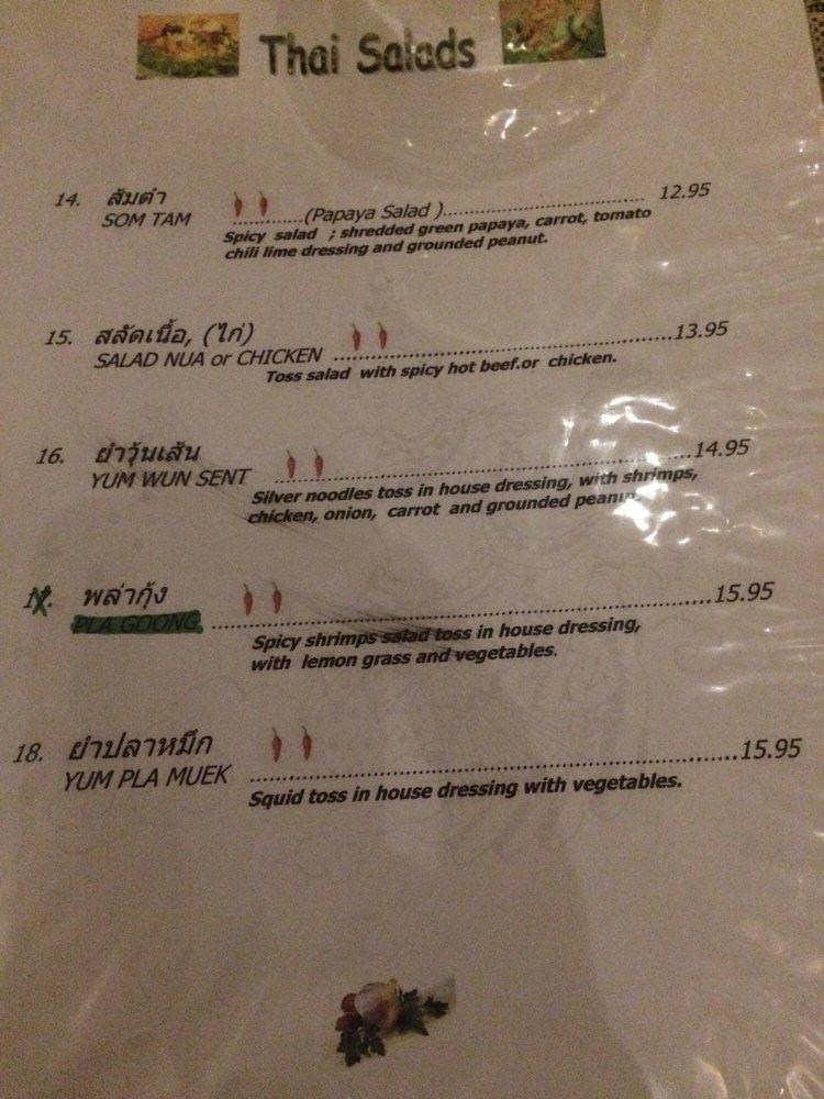 Menu at Thai Sa-On Restaurant, Calgary
