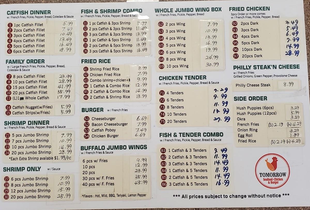 Menu at Tomorrow Seafood restaurant, Dallas