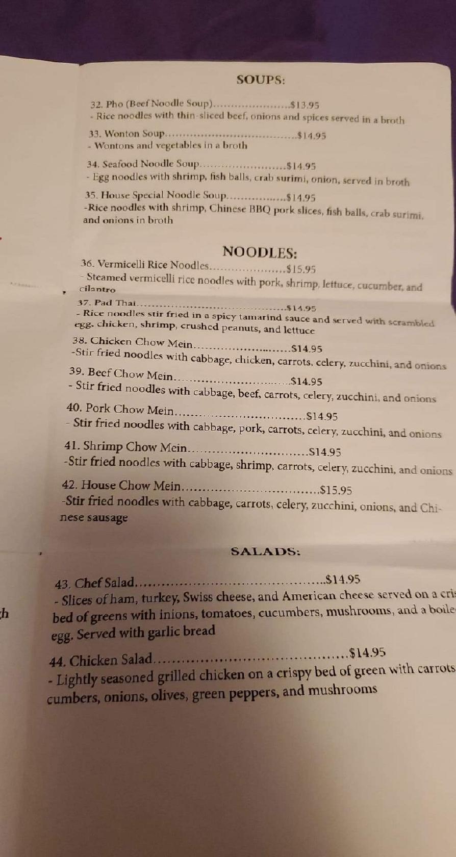 Menu at Vy's Cafe, Unalaska