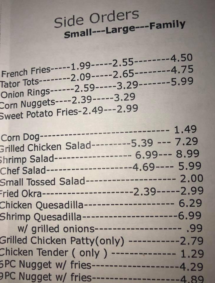 Menu at A-Bear's Diner restaurant, New Iberia