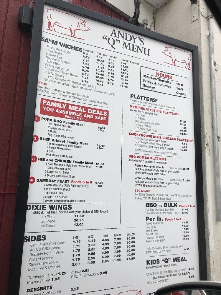 Menu at Andy Nelson's Barbecue Restaurant & Catering, Cockeysville