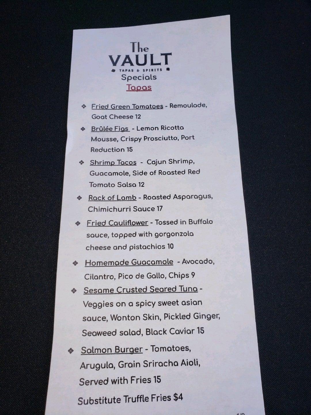 Menu at The Vault pub & bar, Beacon