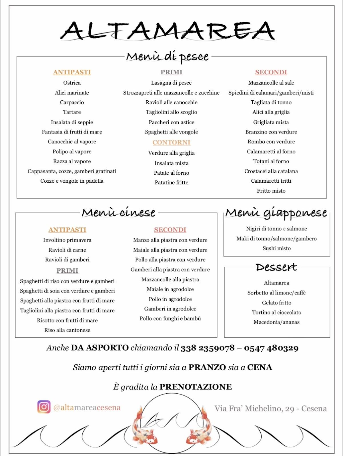 Menu da Altamarea ristorante, Cesena