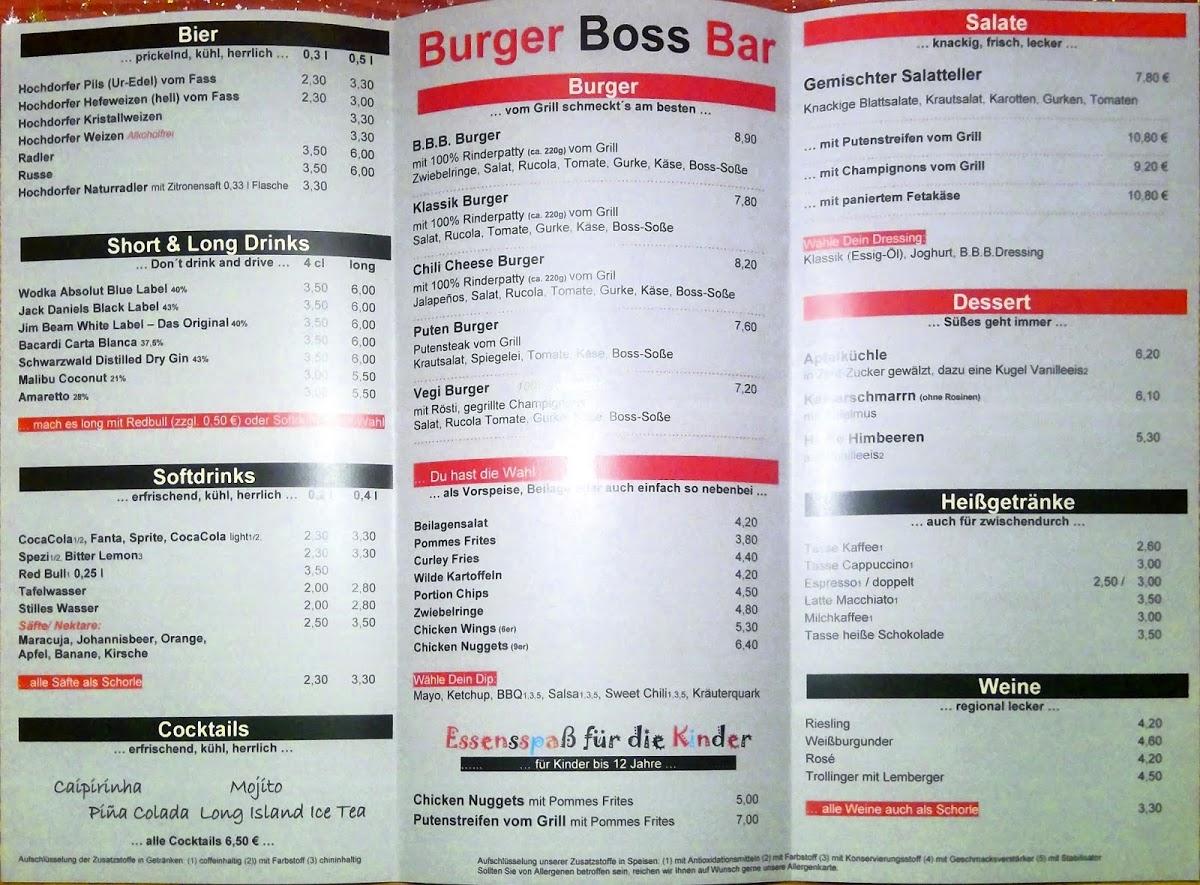 Menu at Burger-Boss-Bar, Rottenburg