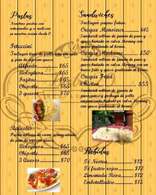 Menu at Le Bistró 20 restaurant, Calkini
