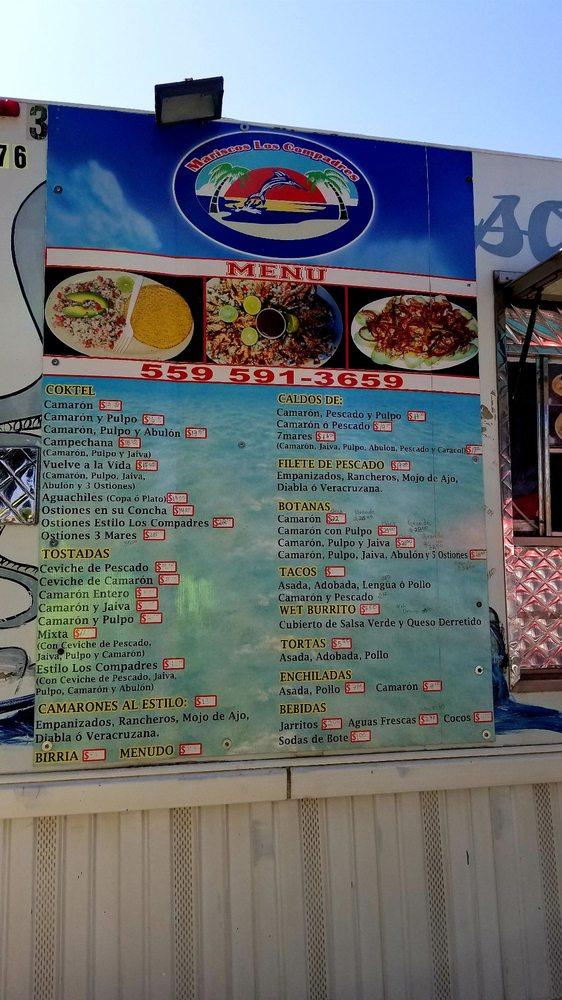 Menu at Mariscos Los Compadres restaurant, Dinuba