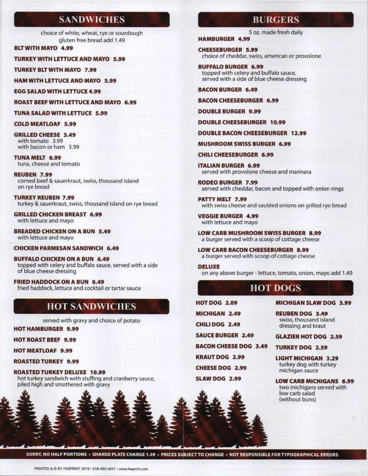 Menu at Michigans Plus restaurant, Plattsburgh