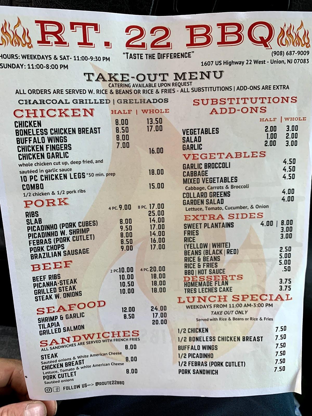 Menu at Route 22 BBQ, Union
