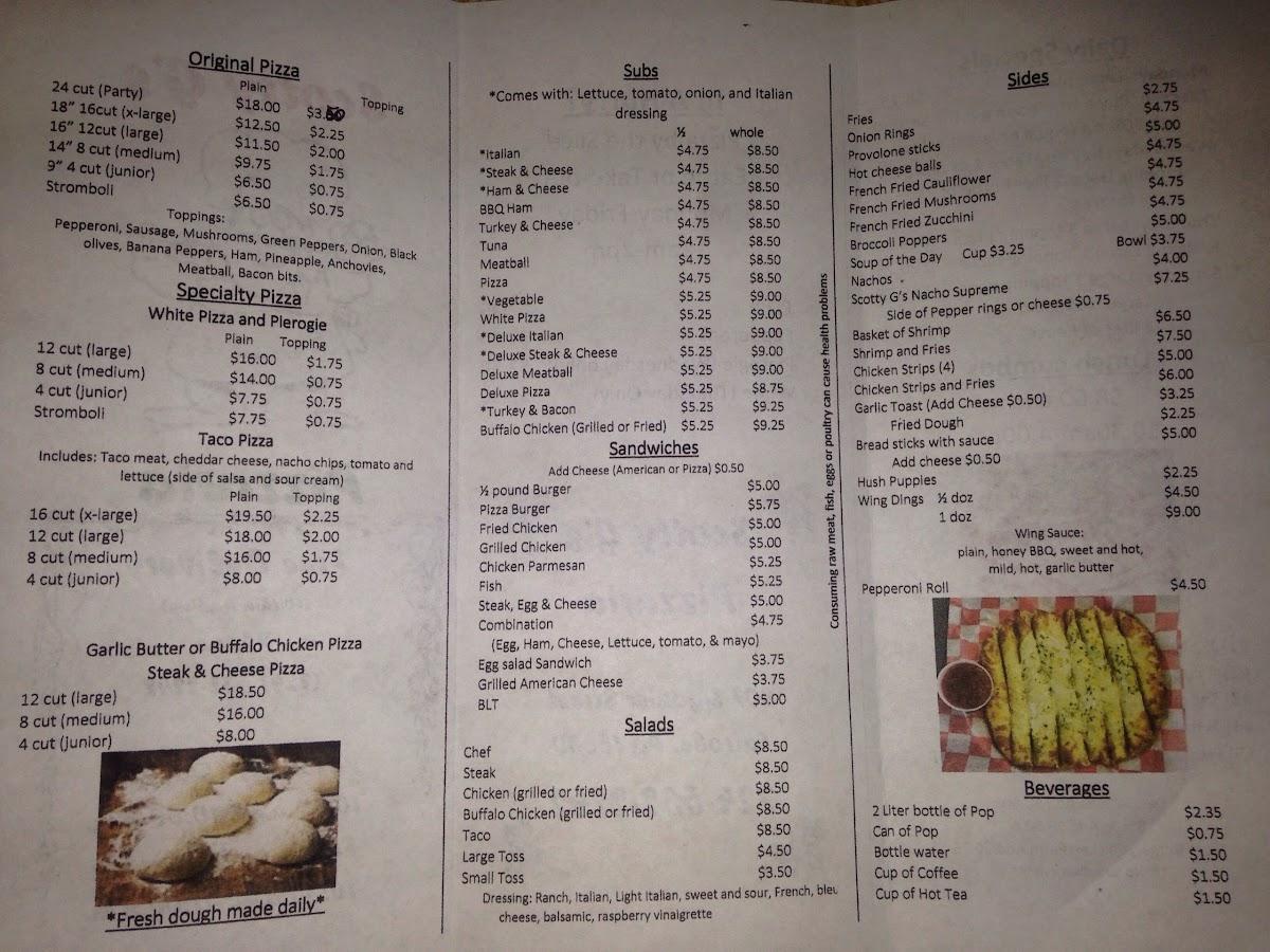 Menu at Scotty G's Pizzeria, Latrobe