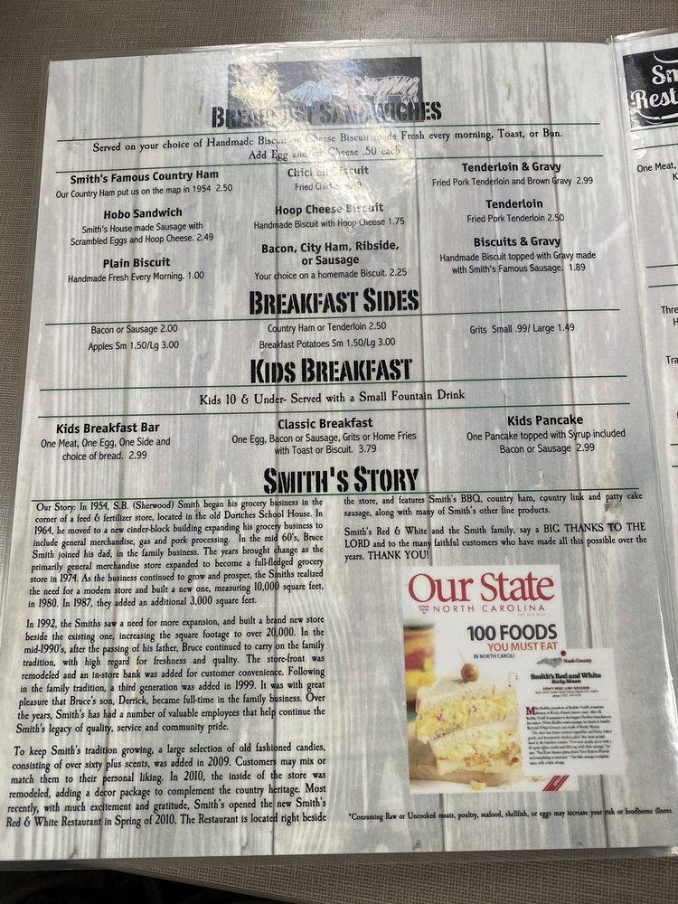 Menu at Smith's Restaurant, Rocky Mount, N Halifax Rd