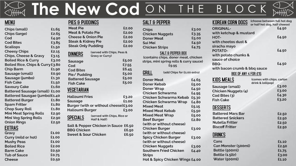 Menu at The New Cod restaurant, Skelmersdale