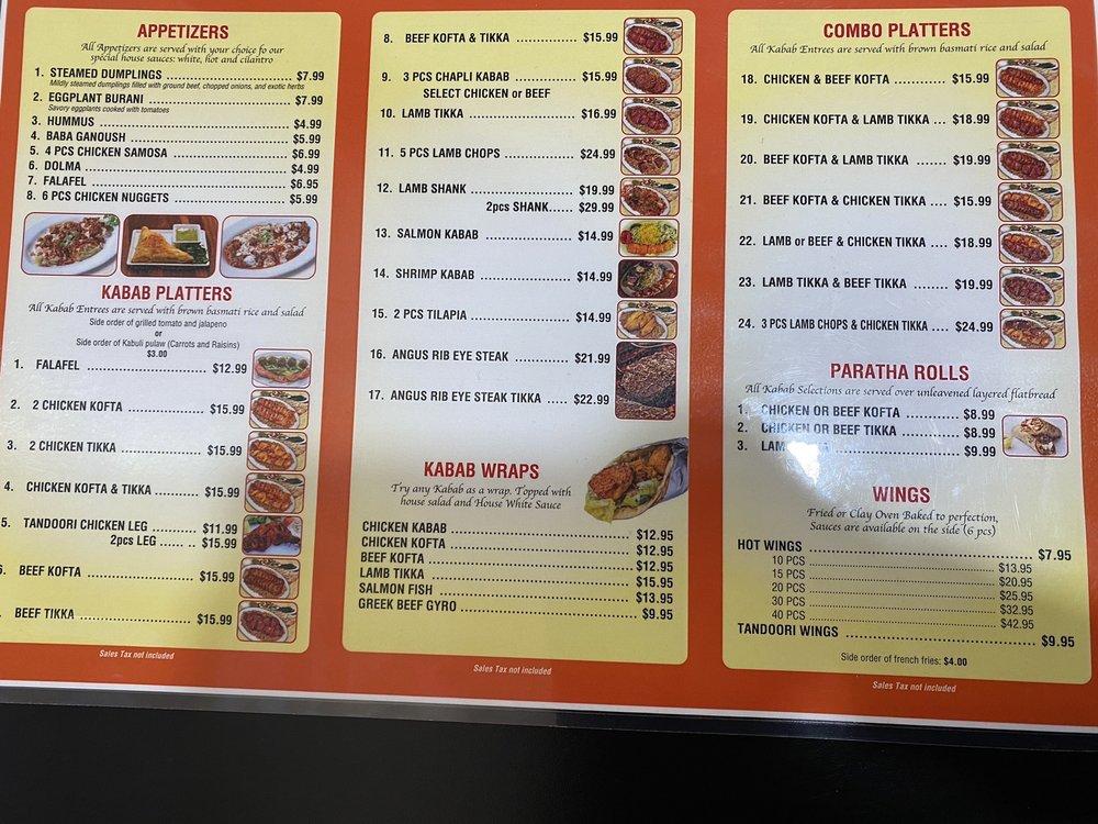 Menu at Kabab House restaurant, Carnegie