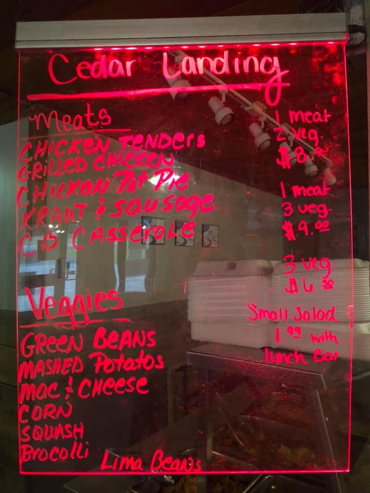 Menu at Cedar Landing restaurant, Winfield