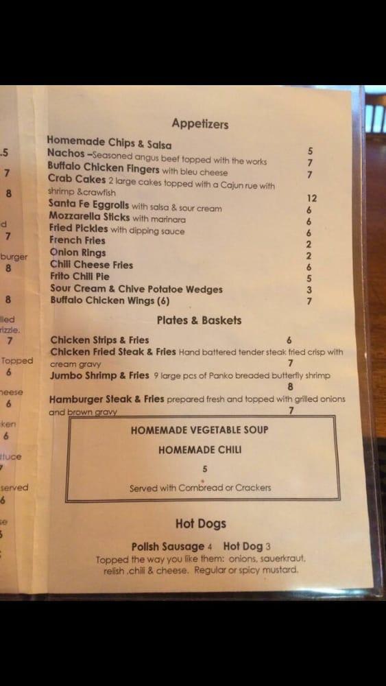 Menu at E & R, El Dorado
