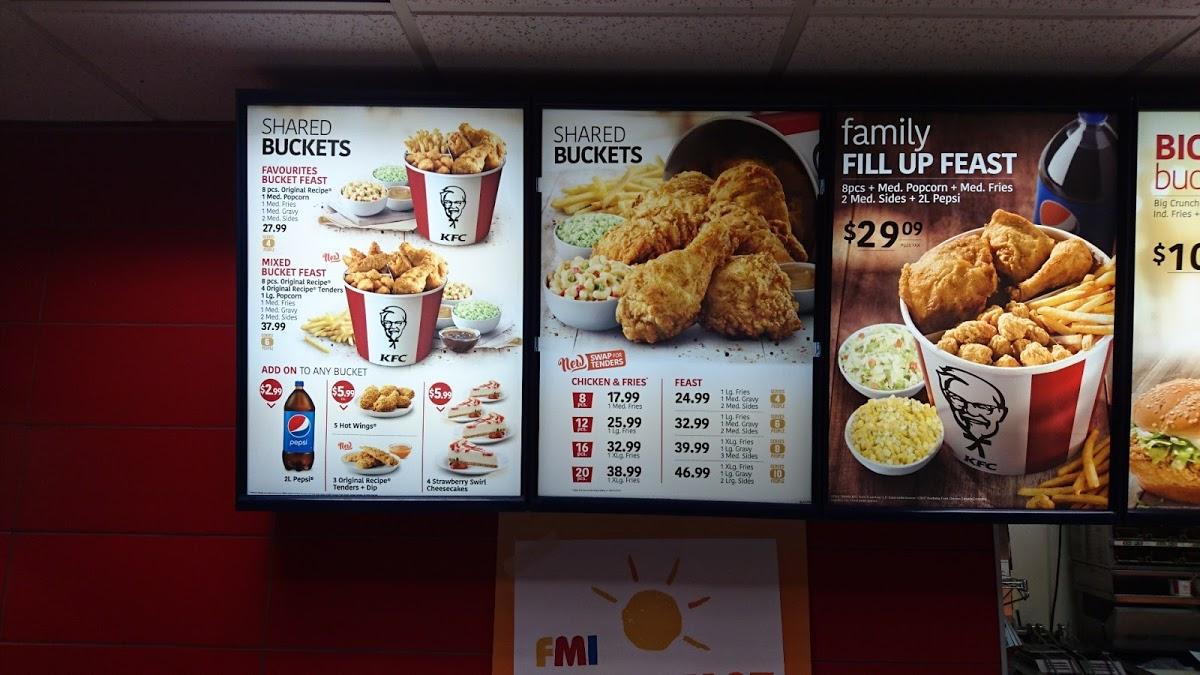 Menu at KFC fast food, Summerside