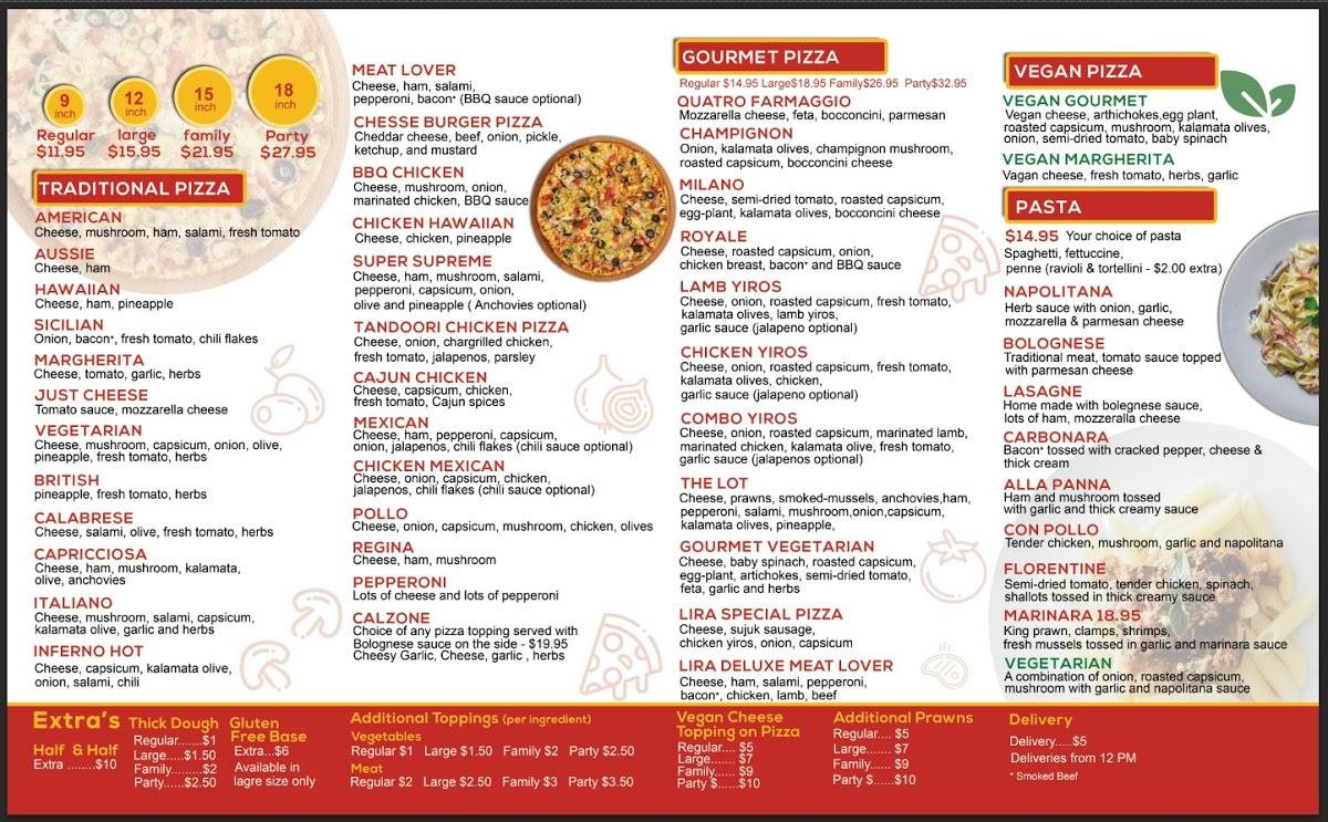 Menu at Lira Pizza & Kebab, Adelaide