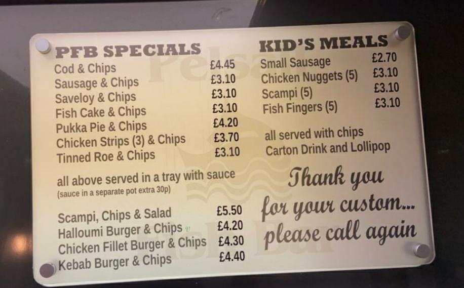 Menu at Pelsall Fish Bar, Walsall, 169 Wolverhampton Rd, Pelsall