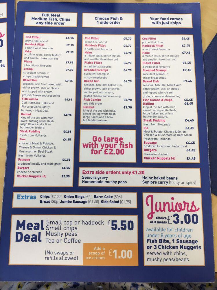 Menu at Seniors Lytham restaurant, Lytham Saint Annes, 97-99 Clifton St
