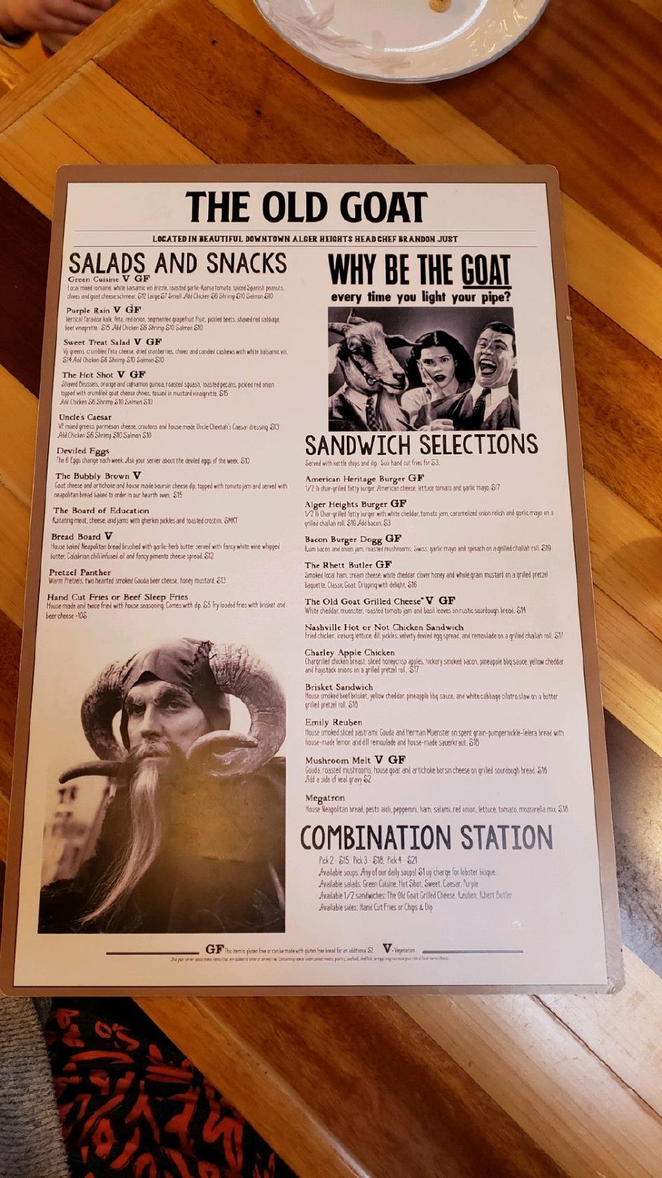 Menu at The Old Goat restaurant, Grand Rapids