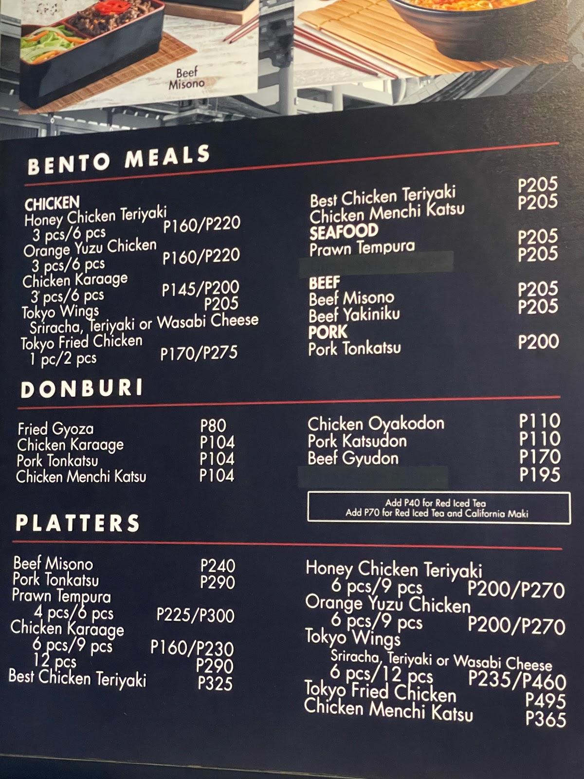 Menu at Tokyo Tokyo Food Truck restaurant, Santa Rosa