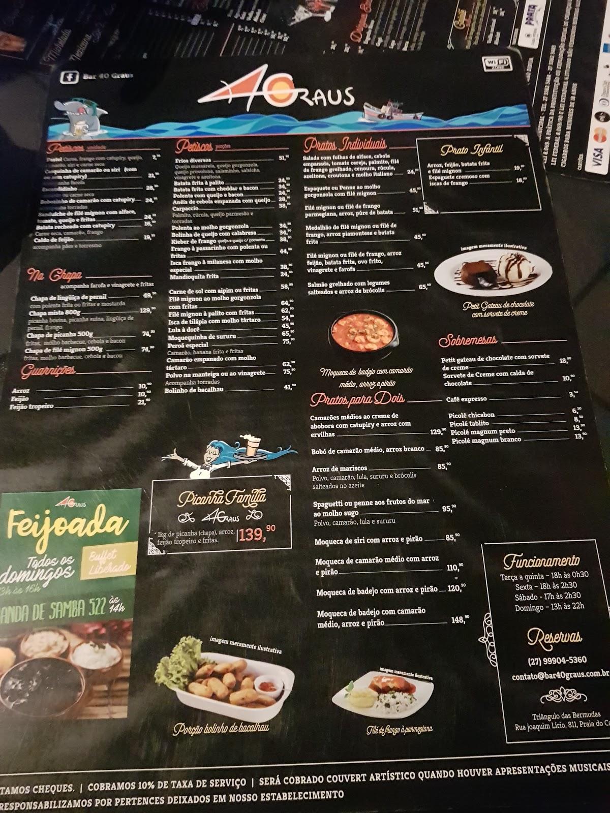 Menu at Bar 40 Degrees, Vitoria