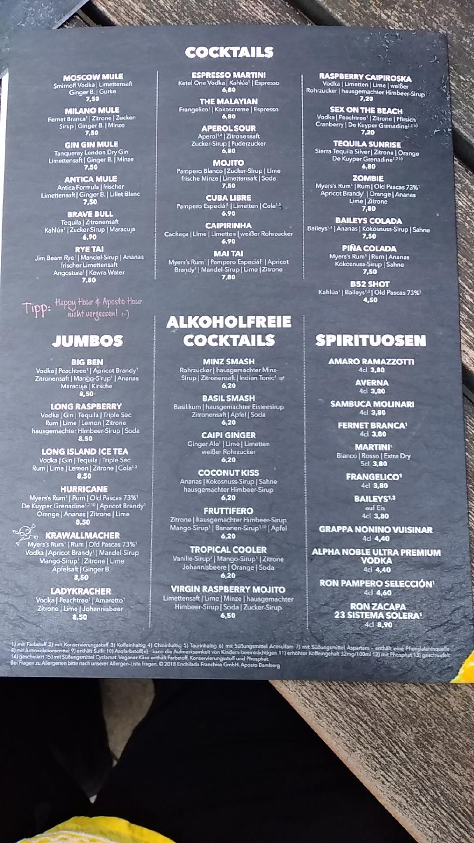Speisekarte von Aposto restaurant, Bamberg