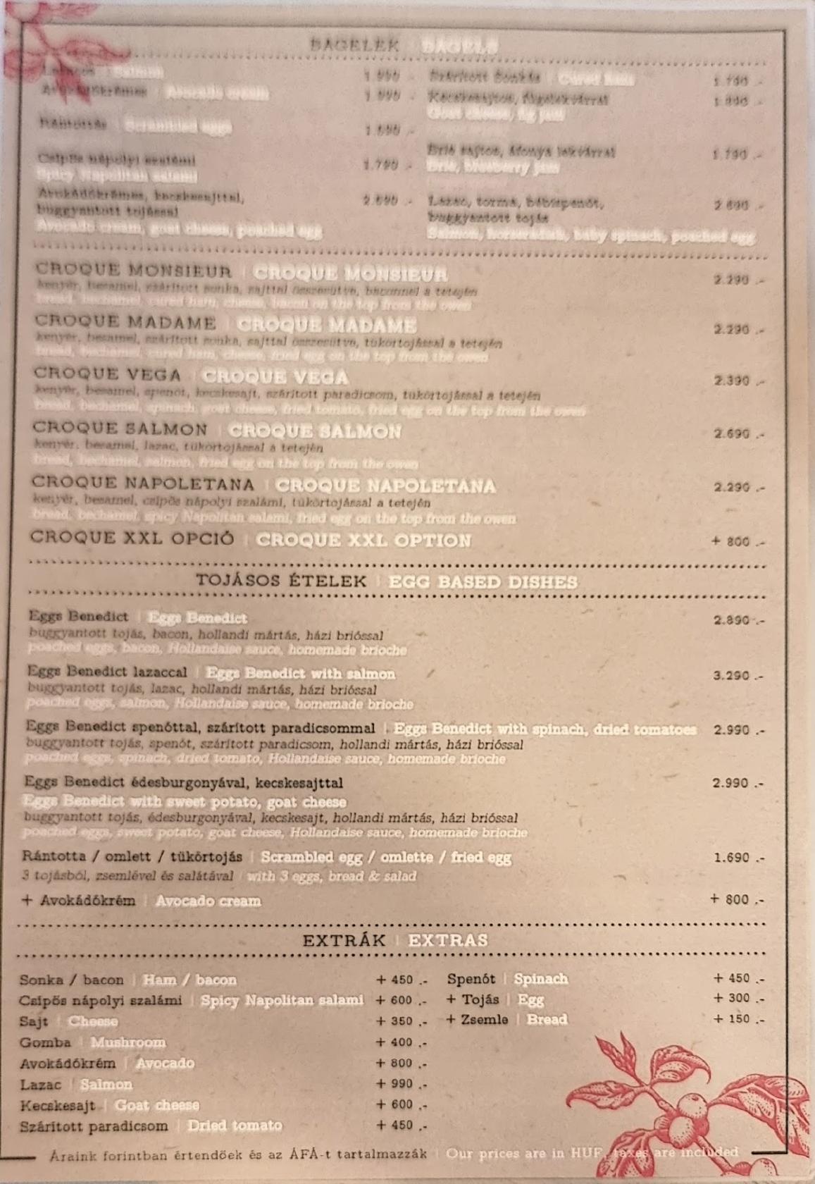 Menu at Budapest Baristas, Budapest, Múzeum krt. 15