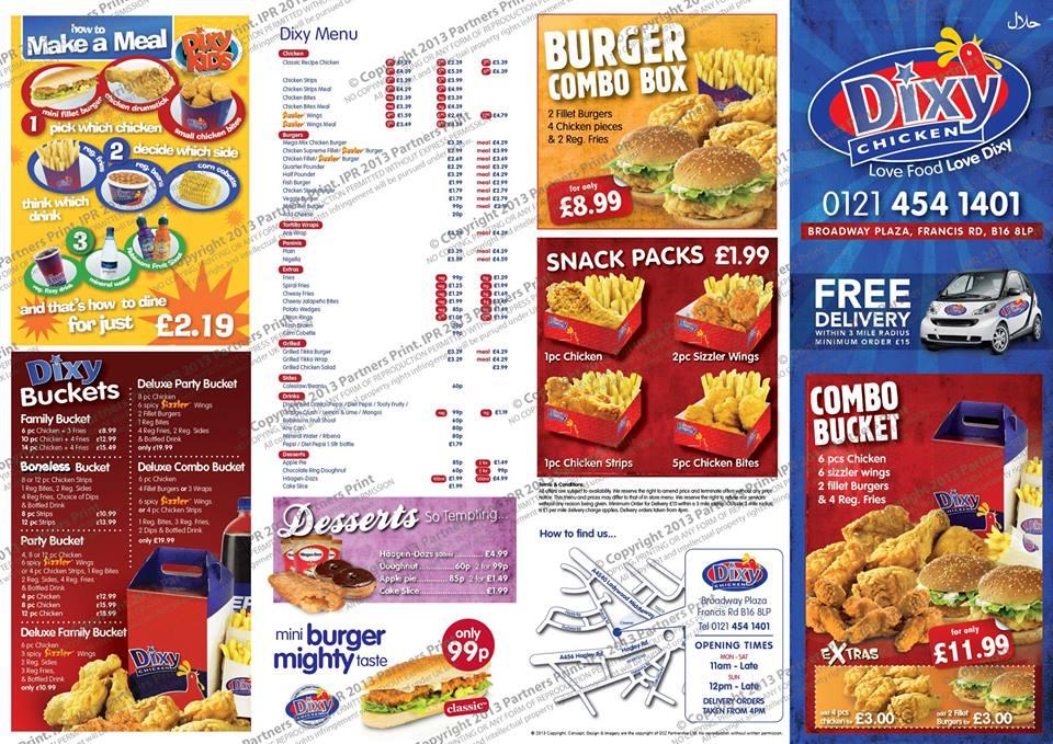 Menu at Dixy Chicken restaurant, Birmingham, Birmingham Central