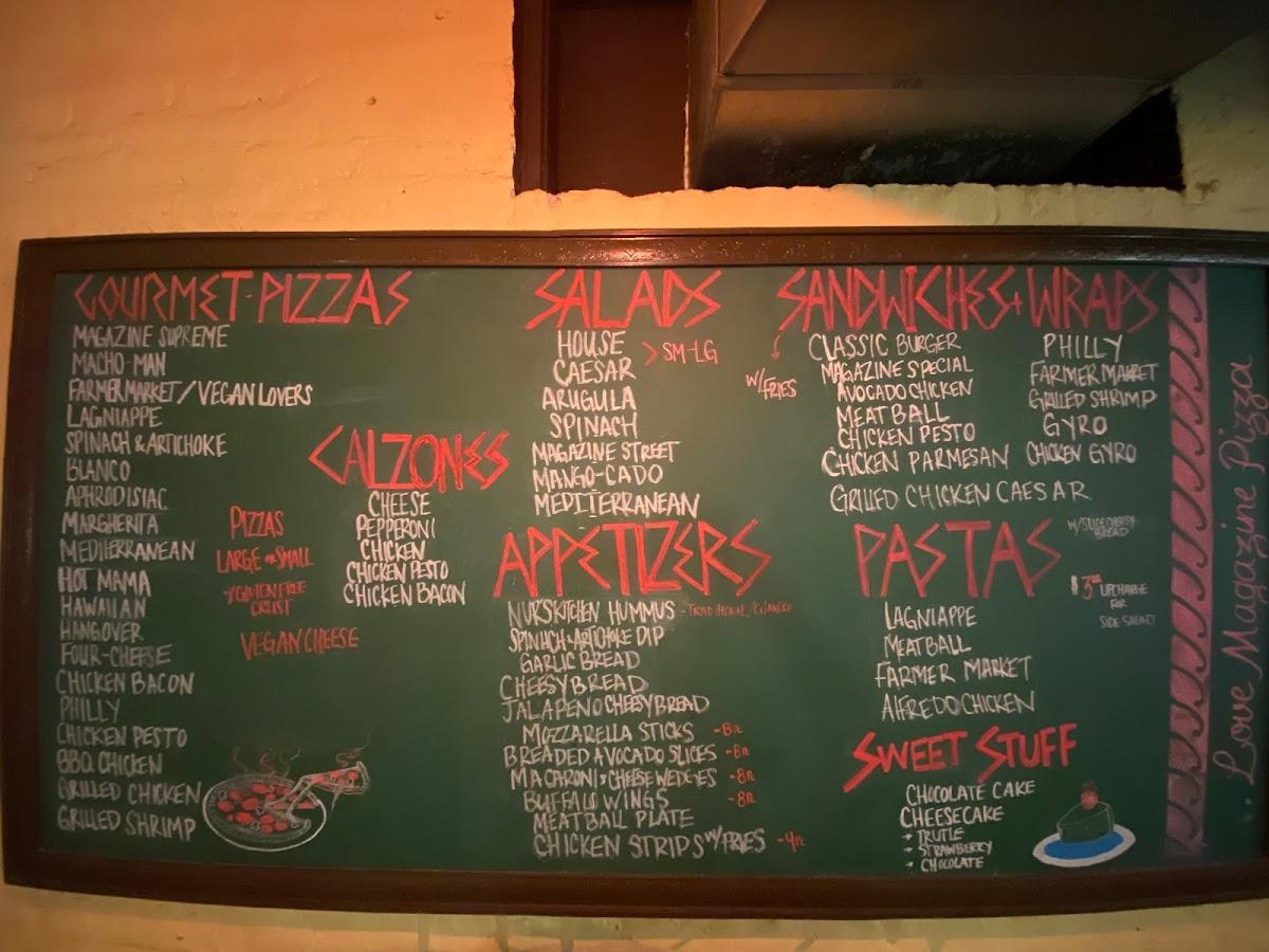 Menu at Magazine Pizza pizzeria, New Orleans, Magazine St