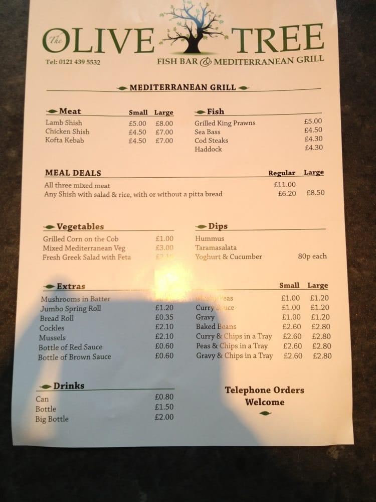 Menu at The Olive Tree Fish Bar & Mediterranean Grill, Sutton Coldfield ...