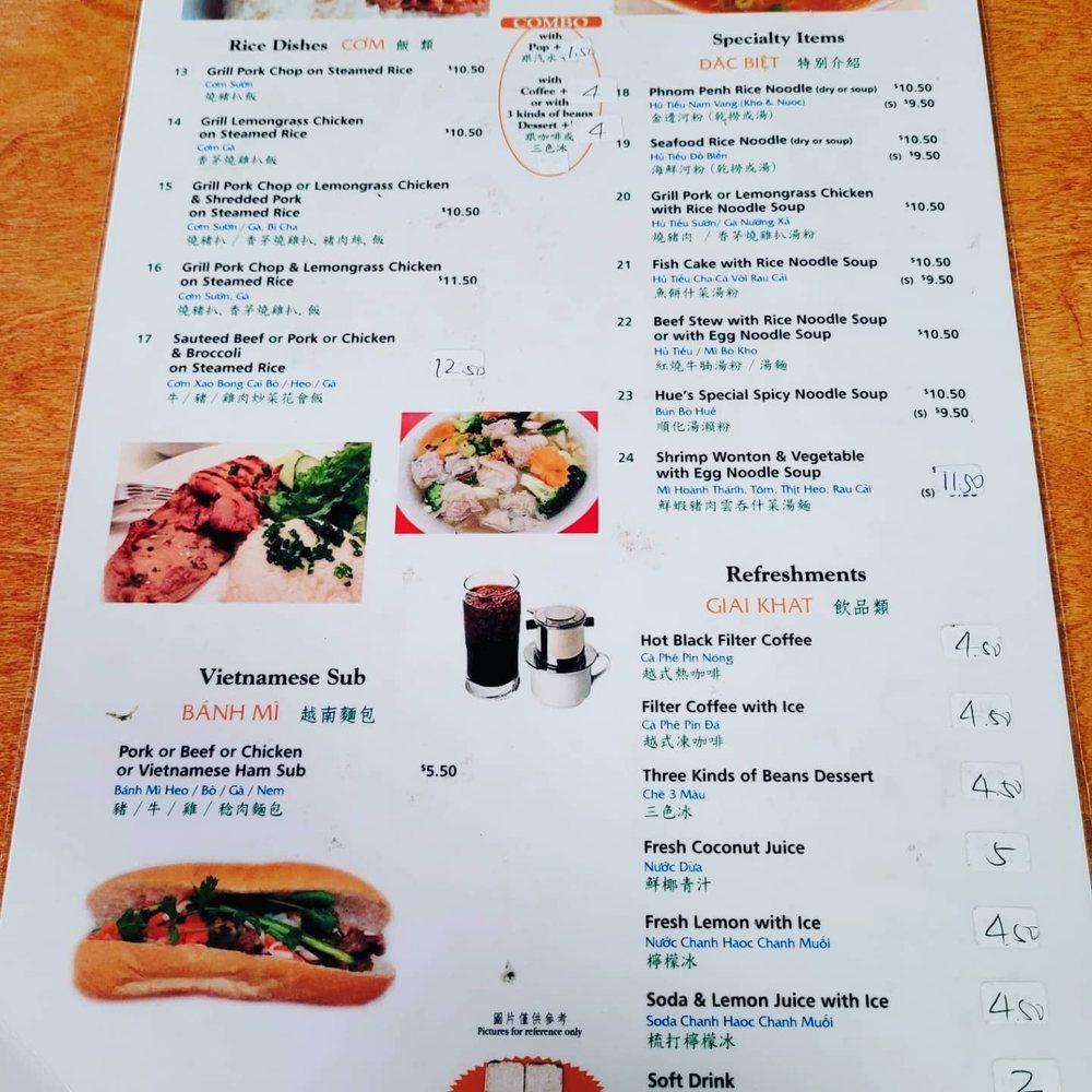 Menu at Phở Pasteur Restaurant, Burnaby
