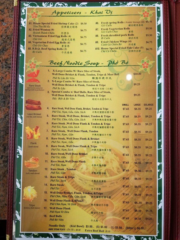 Menu at Pho Saigon City 2 restaurant, Pleasant Hill