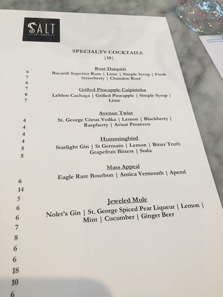 Menu at Salt on Mass pub & bar, Indianapolis, 505 Massachusetts Ave