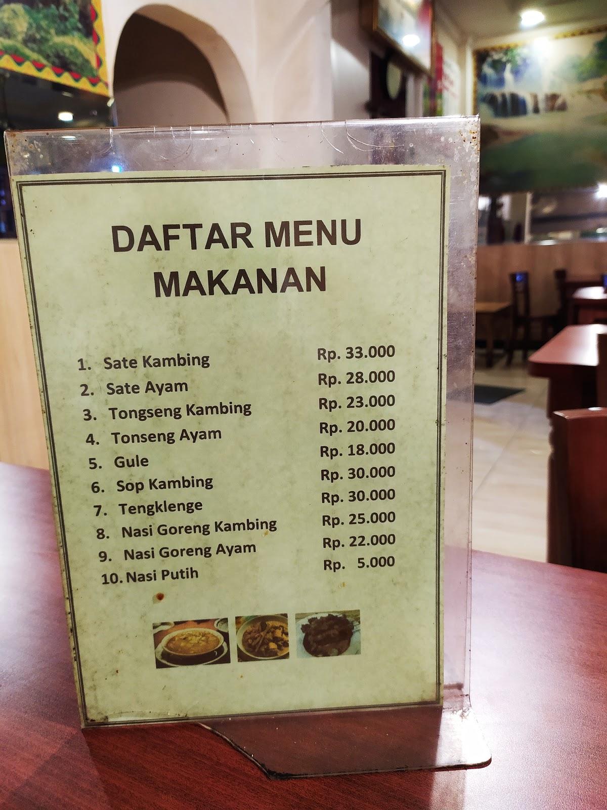 Carta del restaurante Sate & Tongseng Pak Dadi Solo, Yakarta Oriental