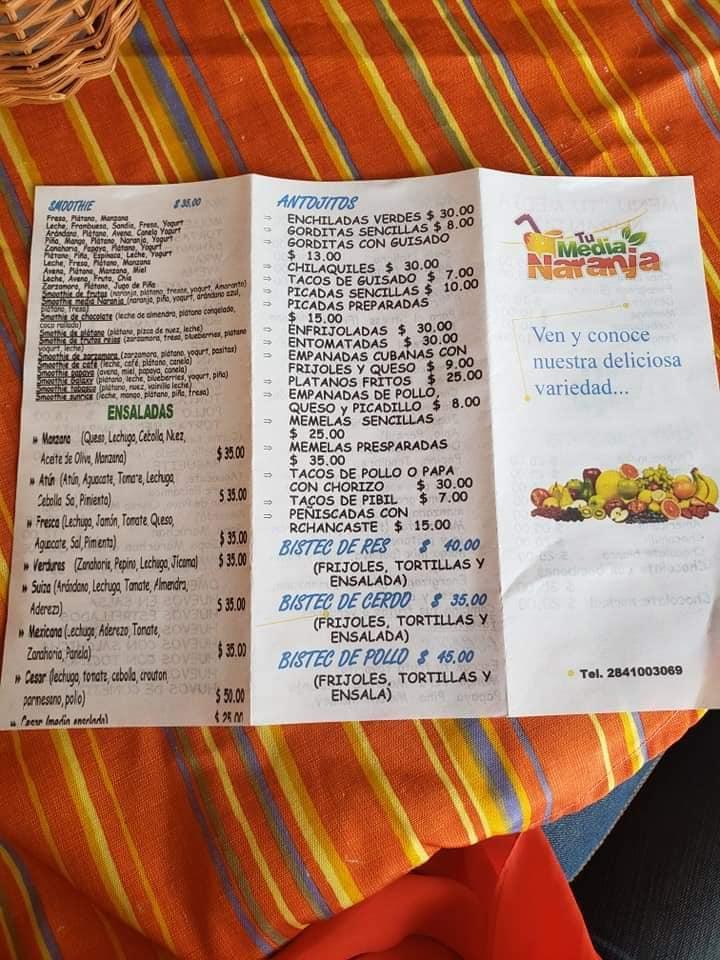 Menu at Tu media naranja restaurant, Lerdo de Tejada