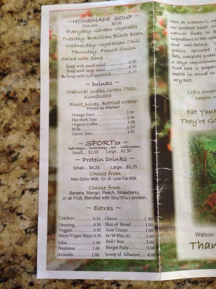 Menu at Watson's Veggie Garden cafe, Visalia