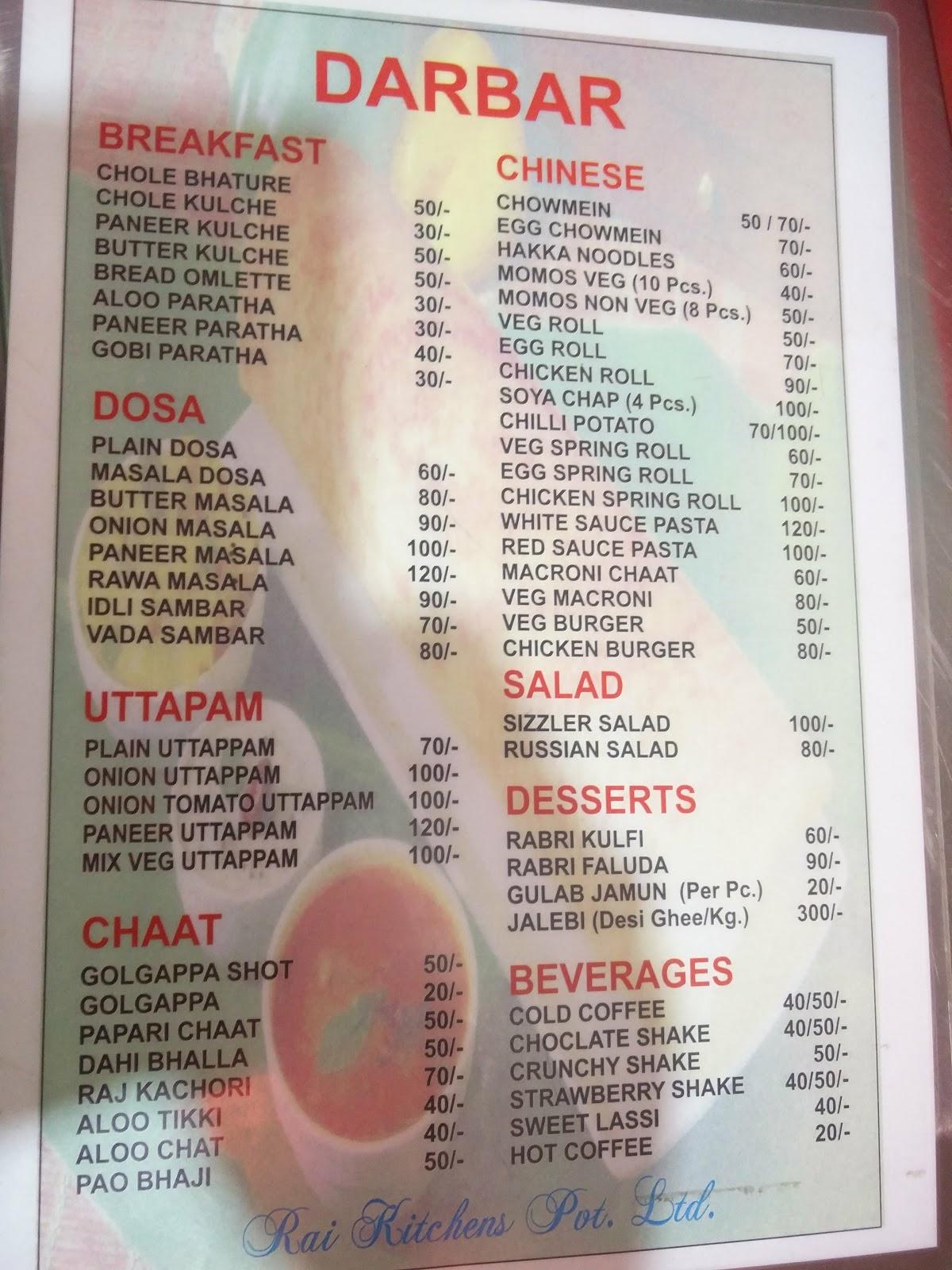 Menu at Darbar Food Palace, Gurugram