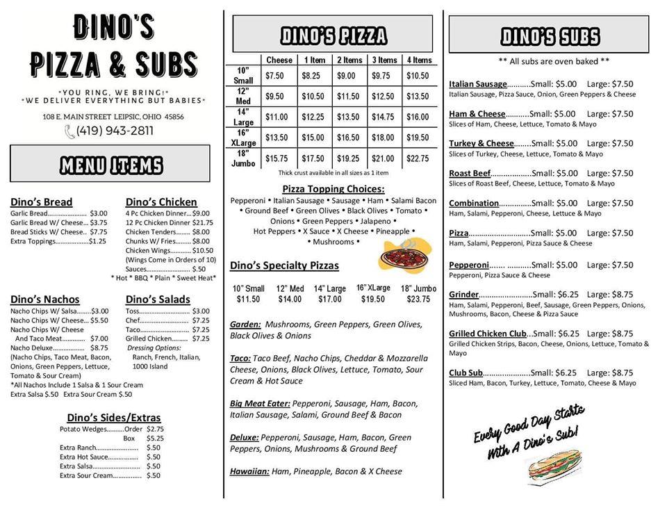 Menu at Dino's Pizzas & Subs pizzeria, Leipsic